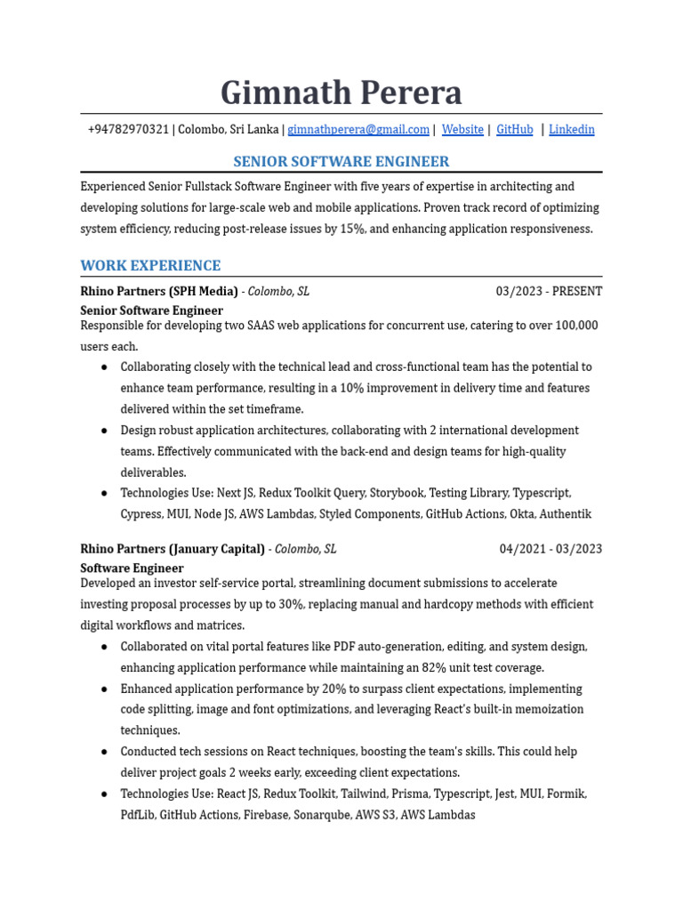 CV of Gimnath Perera | PDF | Web Application | Information Technology