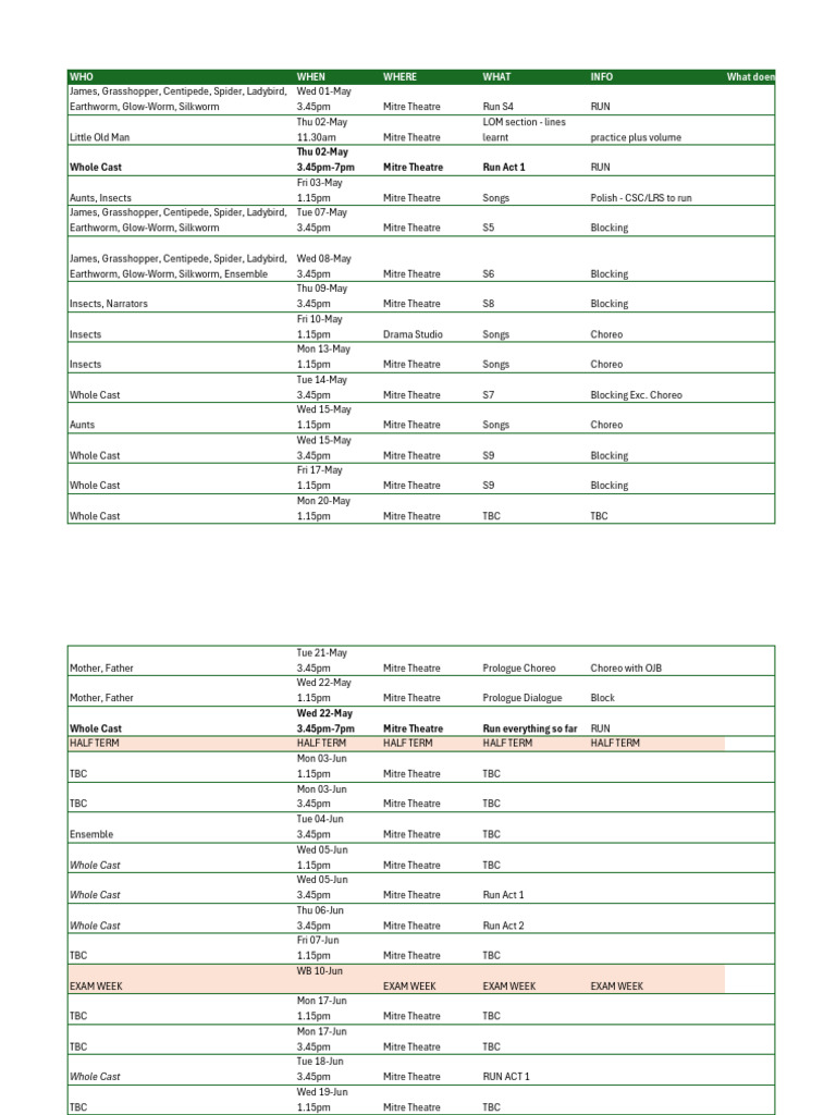 Theatre Rehearsal Schedule 2023 | PDF