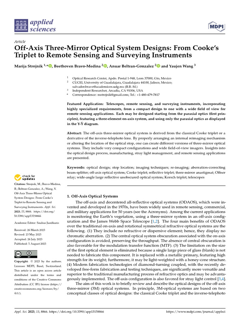 Off-Axis Three-Mirror Optical System Designs From Cooke's | PDF ...