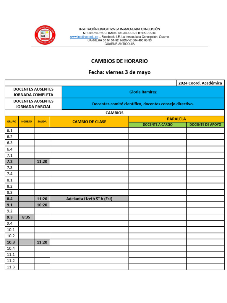 Cambios Horario 03.05 | PDF