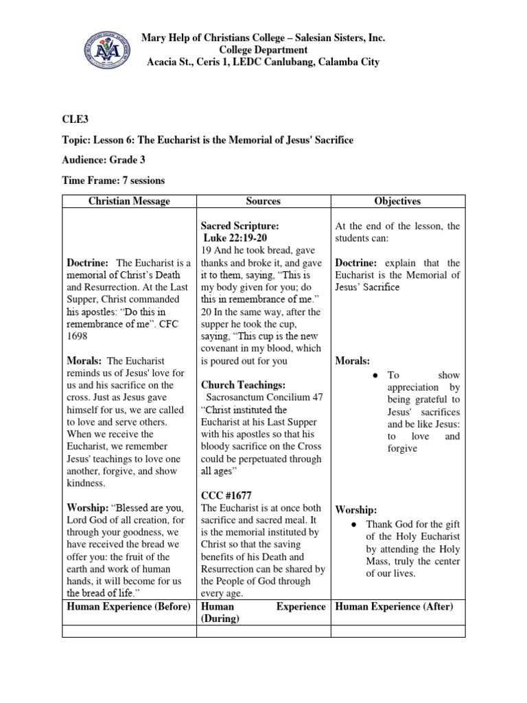 Detailed Lesson Plan - Lautreso, Jessa | Download Free PDF | Eucharist ...