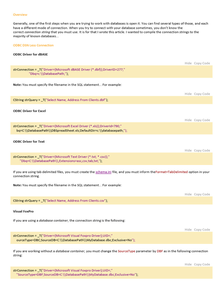 connection string | PDF | Microsoft Access | Microsoft Sql Server