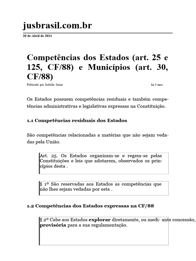 Competências dos Estados e Municípios na CF/88 | PDF | Constituição ...