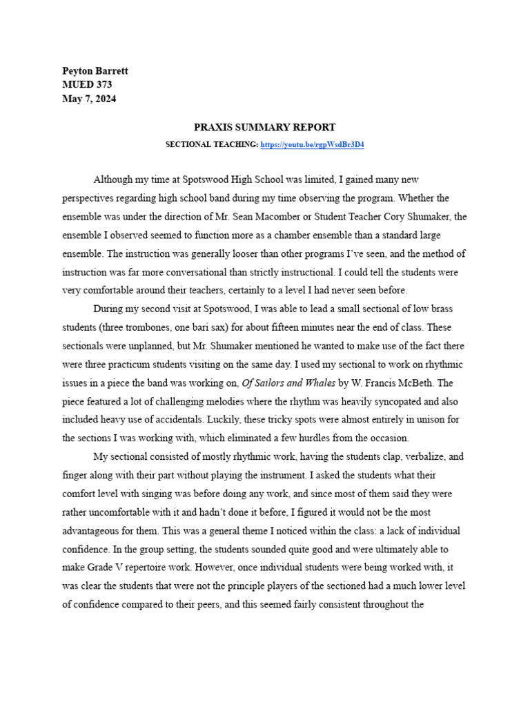 Advanced Methods - Peyton Barrett Practicum Summary Report | PDF ...