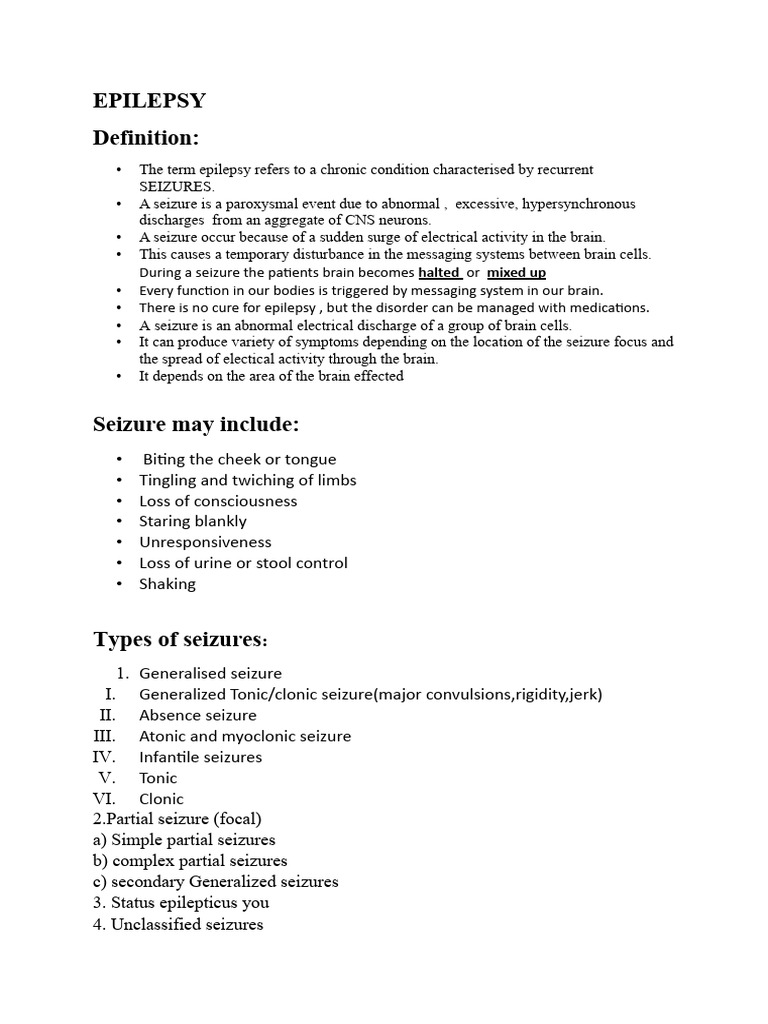 EPILEPSY Notes | PDF | Epilepsy | Neurological Disorders