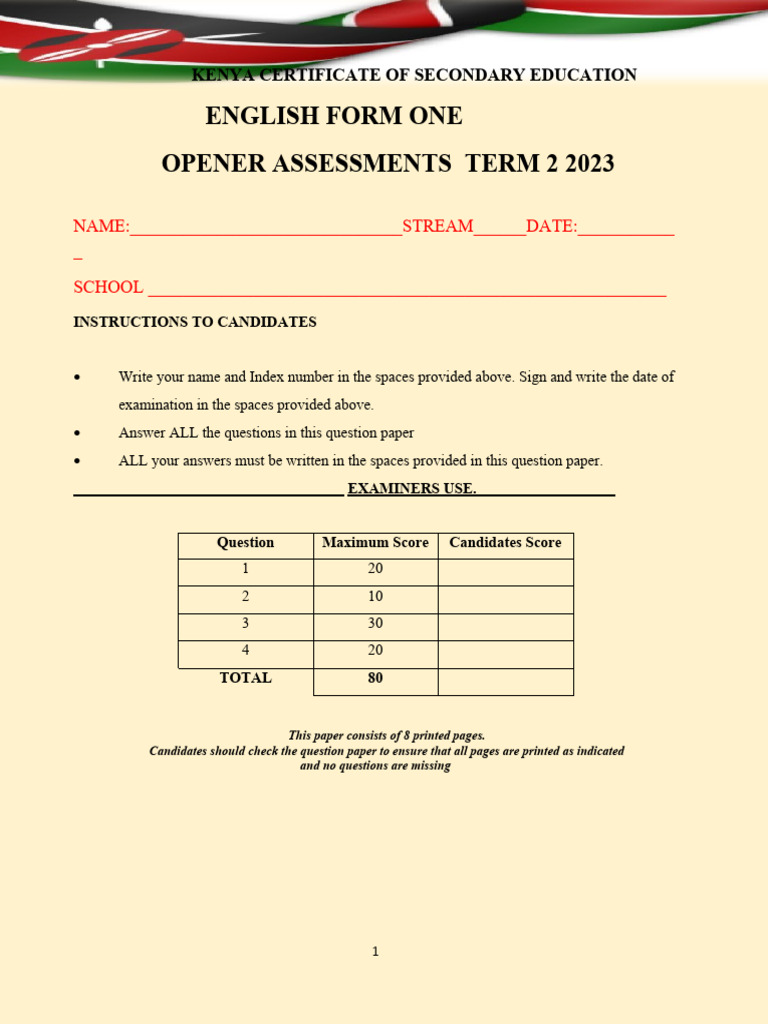 Kapsabet Boys Eng f1 Qs 2023 | PDF | Disciplines
