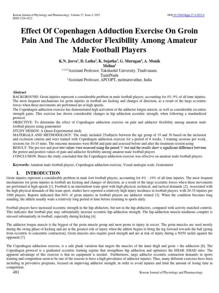 Effect of Copenhagen Adduction Exercise On Groin Pain and The Adductor ...