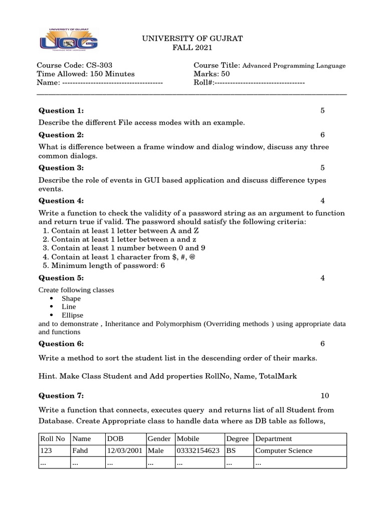 Final Term Atp Question Paper Pdf Class Computer Programming Method Computer Programming