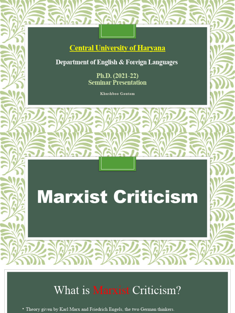 Marxist Criticism Seminar Overview | PDF | Marxism | Karl Marx