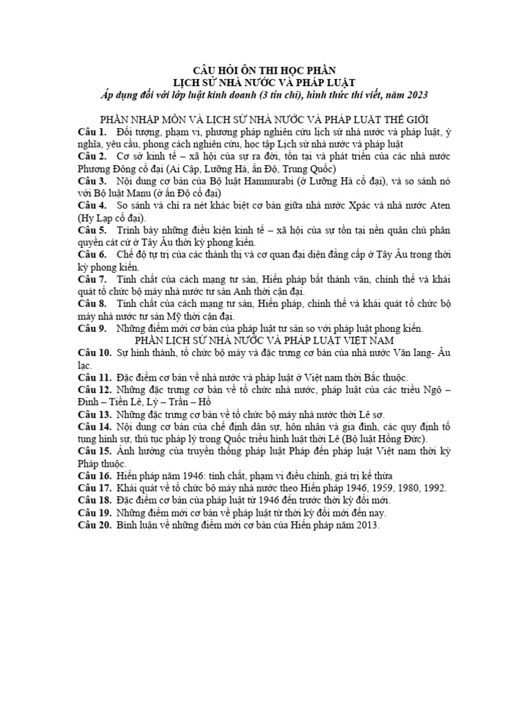 Lịch Sử NNPL Luật Kinh Doanh Thi Viết 2023 | PDF