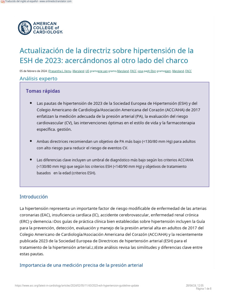 2023 ESH Hypertension Guideline Update- Bringing Us Closer Together Across the P.en.Es | PDF ...