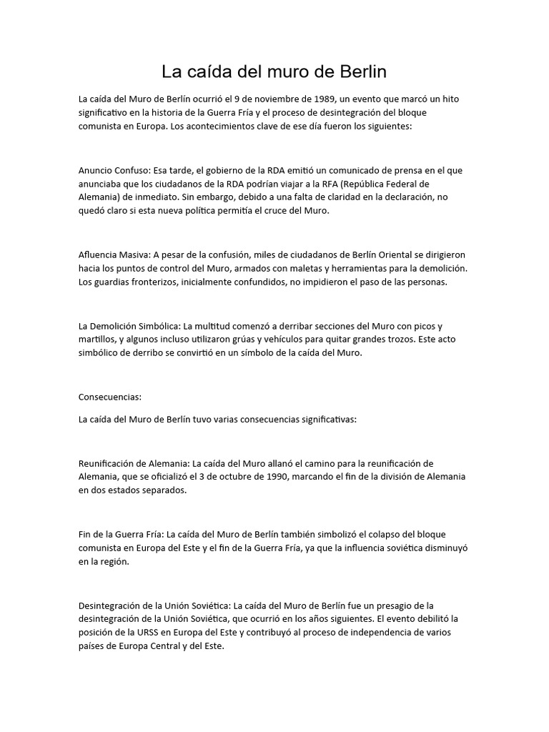 La Caída Del Muro de Berlin | PDF | muro de Berlín | Alemania del Este