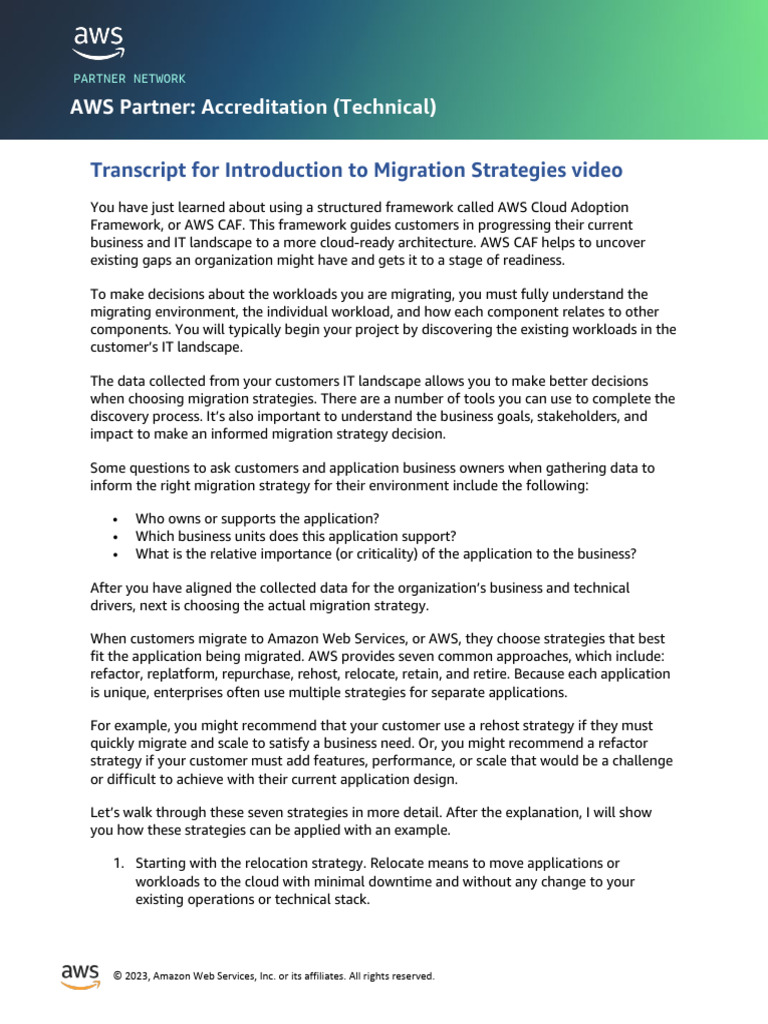 Transcript For Introduction To Migration Strategies | PDF | Cloud ...