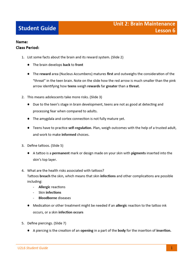 U2L6 Student Guide (2023) | PDF | Adolescence | Traffic Collision