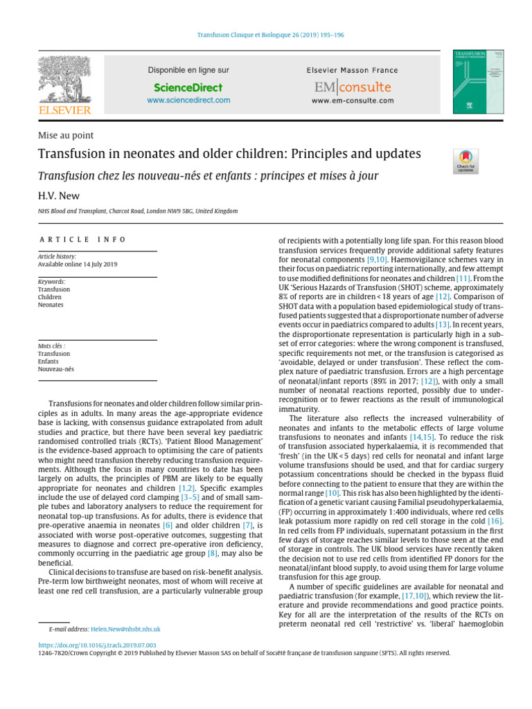 Ok 2019 Transfusion in Neonates and Older Children Principles and ...