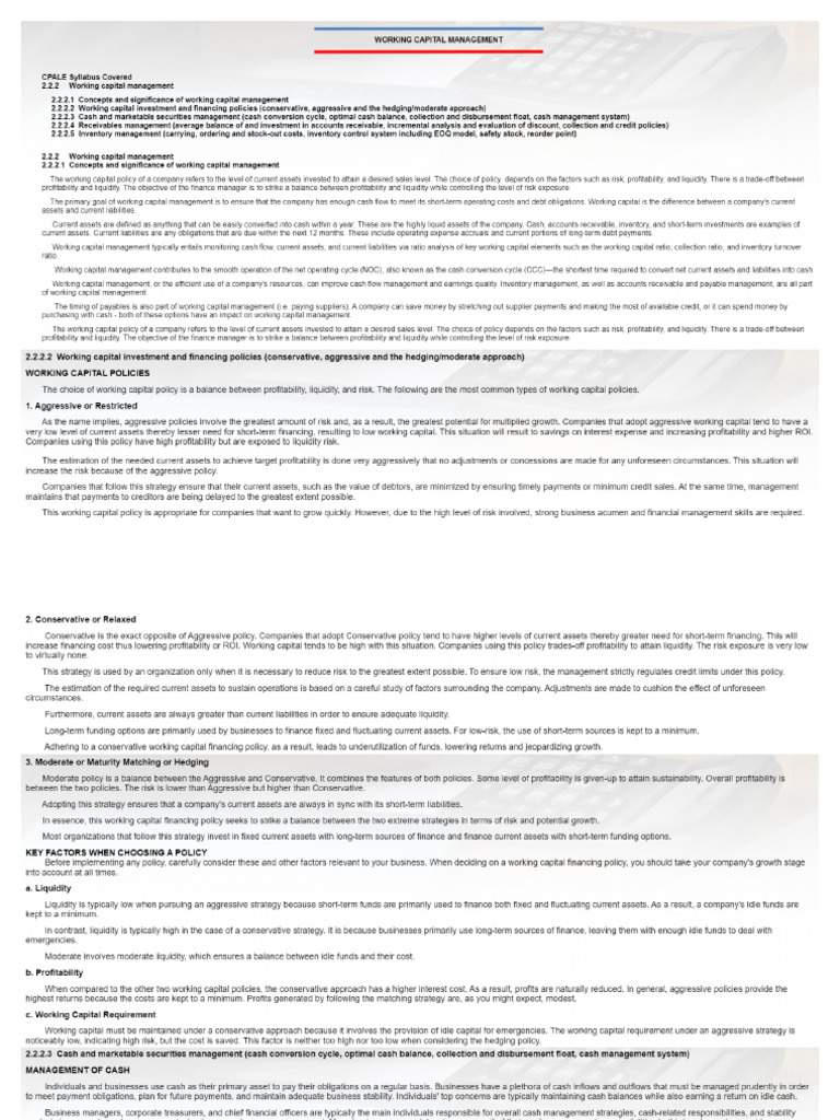 Working Capital Management Reo | PDF