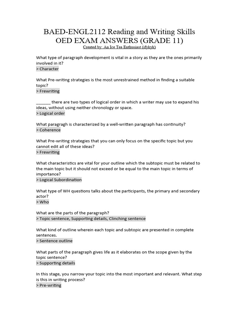 Raw Oed Exam Ans | PDF | Human Communication | Writing