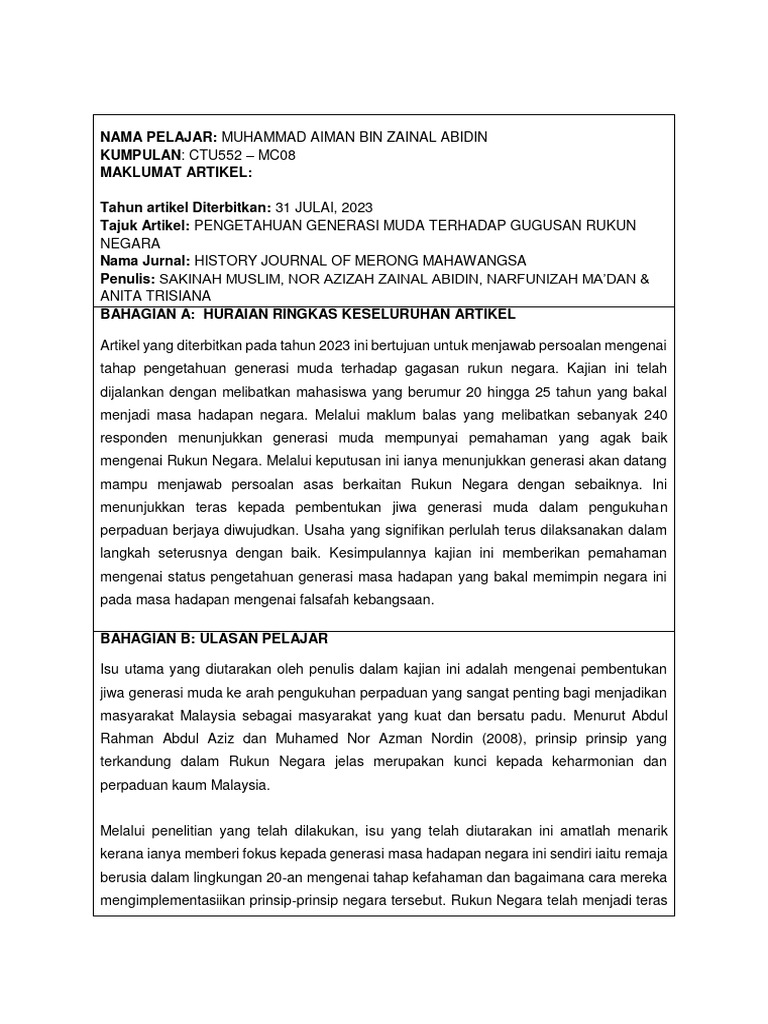 Analisis Artikel Ctu Aiman | PDF