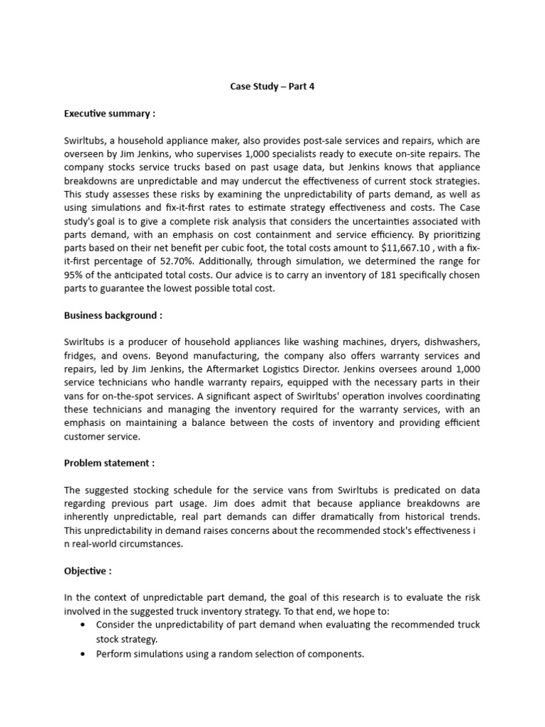 Team 4 - Case Study - Part 4 Analysis | PDF | Inventory | Risk
