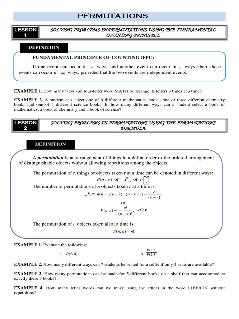 Permutations | PDF | Permutation | Numbers