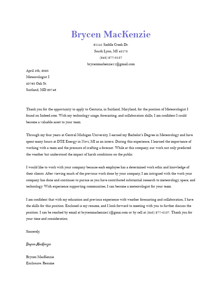 Meteorologist Job Application | PDF