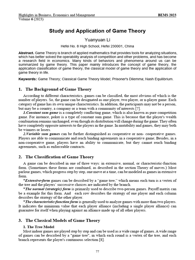 Study and Application of Game Theory | PDF | Game Theory | Vertex (Graph Theory)