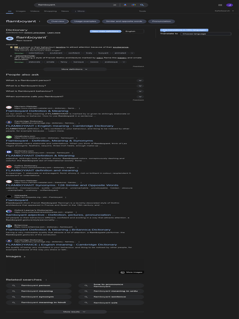 Flamboyant: Definition & Synonyms | PDF | Dictionary | Linguistics