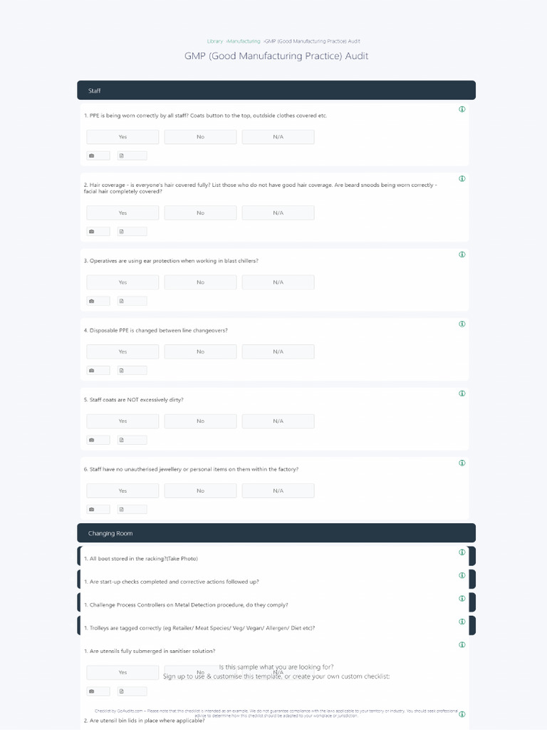 GoAudits - GMP (Good Manufacturing Practice) Audit (Sample) | PDF