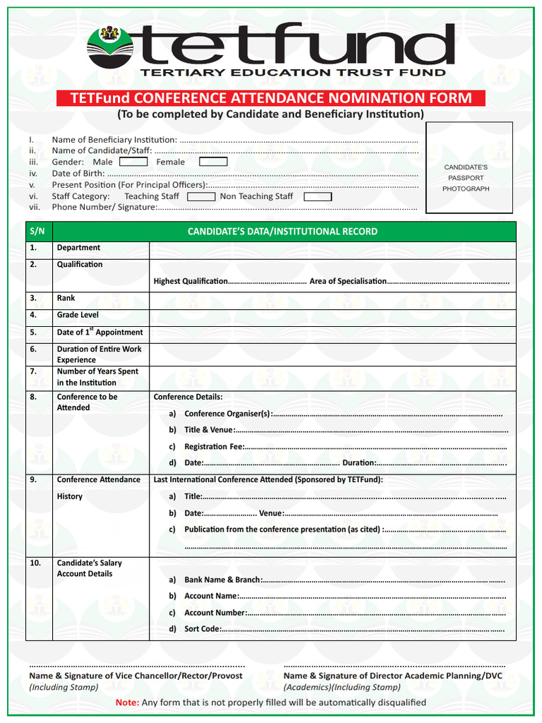 Tetfund Conf. Nomination Form | PDF | Academia | Educational Personnel