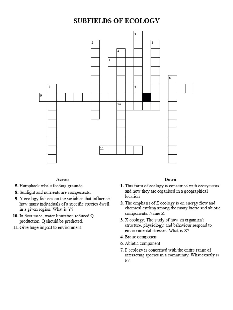 Subfields of Ecology Crossword | PDF | Science & Mathematics