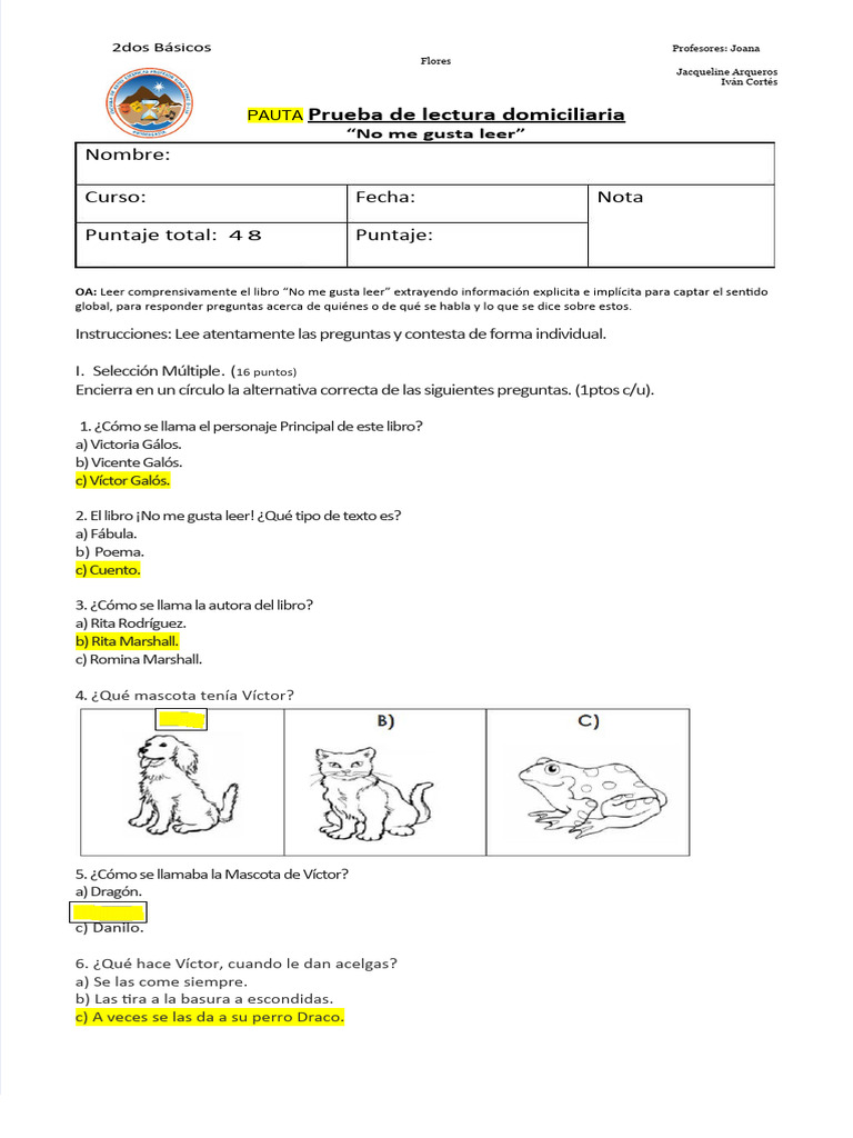 Prueba de Lectura: "No me gusta leer" | PDF