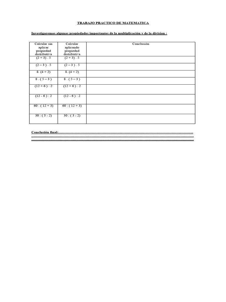 Trabajo Practico de Matematica Sobre Propiedad Distributiva de La ...