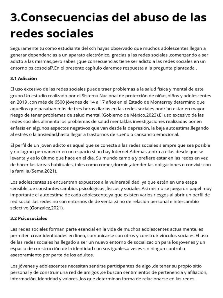 Consecuencias Psicosociales del Abuso de Redes Sociales | PDF ...