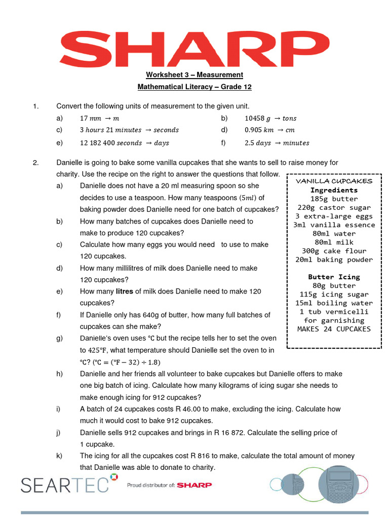 Worksheet 3 Measurement Grade 12 Mathematical Literacy | PDF | Body ...