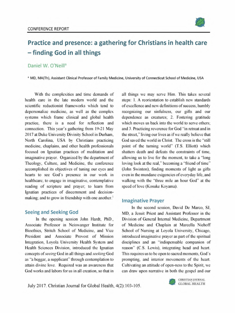 Practice and Presence - A Gathering For Christians in Health Care ...