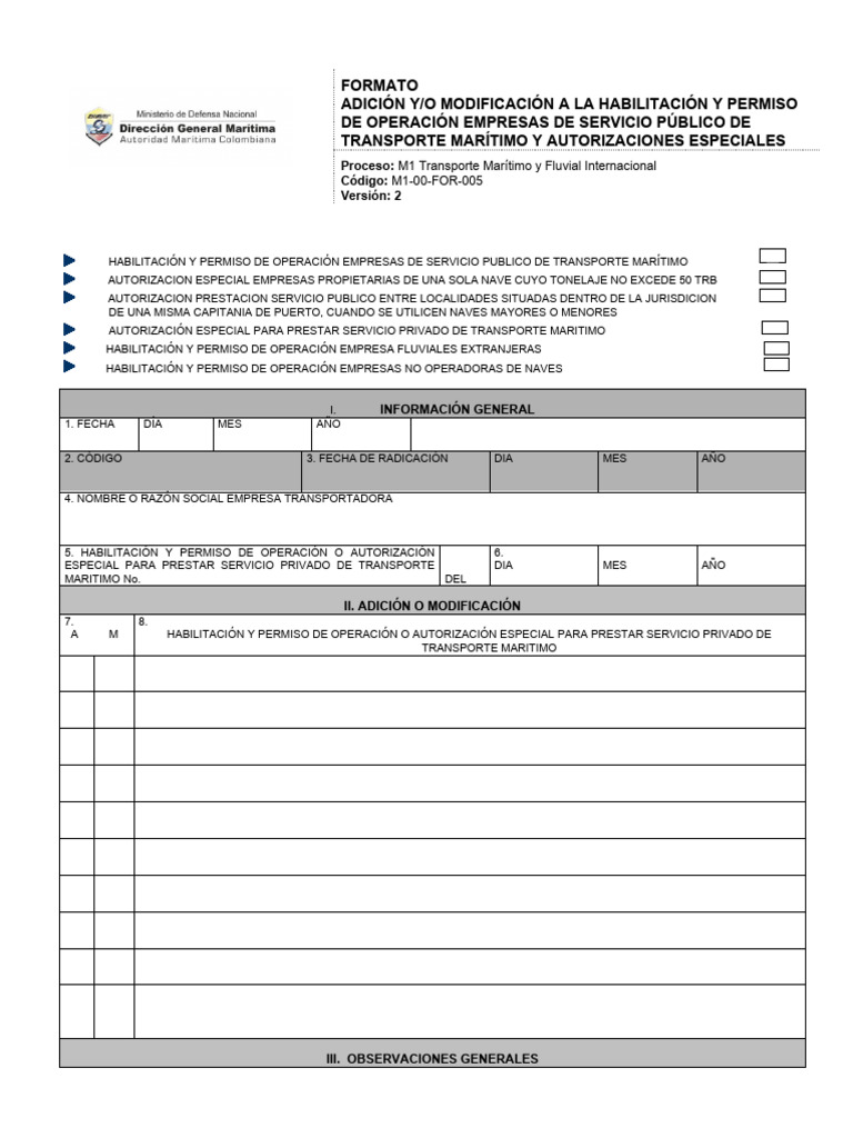 M1-00-FOR-005 Adici - N Y-O Modificaci - N A Habilitaci - N y Permiso de Operaci - N Empresas de ...