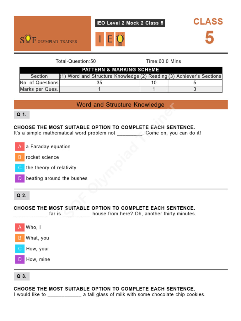 Class 5 IEO Level 2 Mock Test Guide | PDF