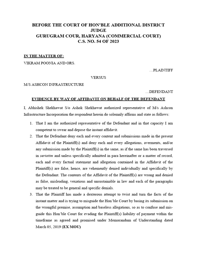 Defendant's Evidence Affidavit Submission | PDF | Lawsuit | Affidavit