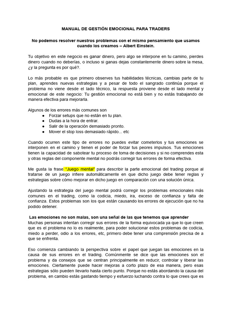Manual de Gestion Emocional para Traders | PDF | Las emociones | Cerebro