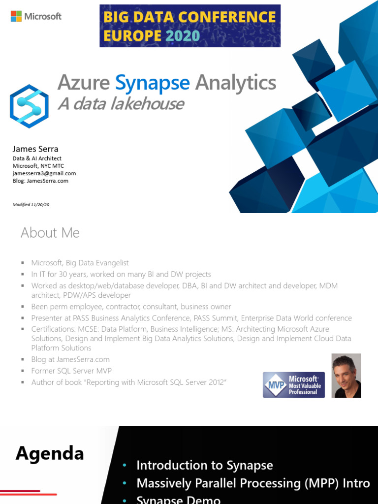 James Serra Azure Synapse Analytics Overview Big Data Conference Europe | Download Free PDF ...