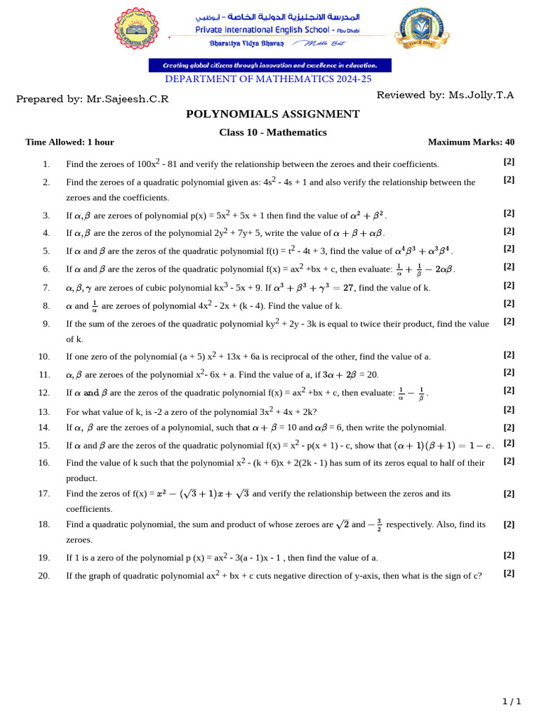 Chapter 2 - Assignment | PDF | Polynomial | Zero Of A Function