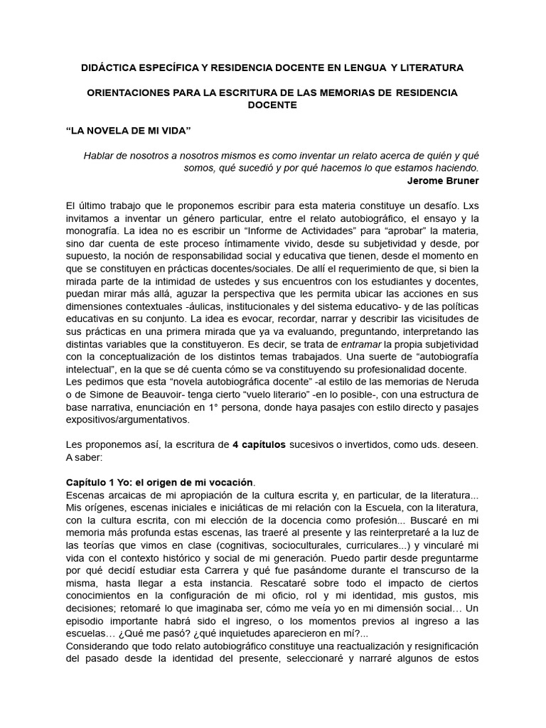 Orientaciones para la elaboración de Memorias de Residencia Docente en Lengua y Literatura (UNT ...