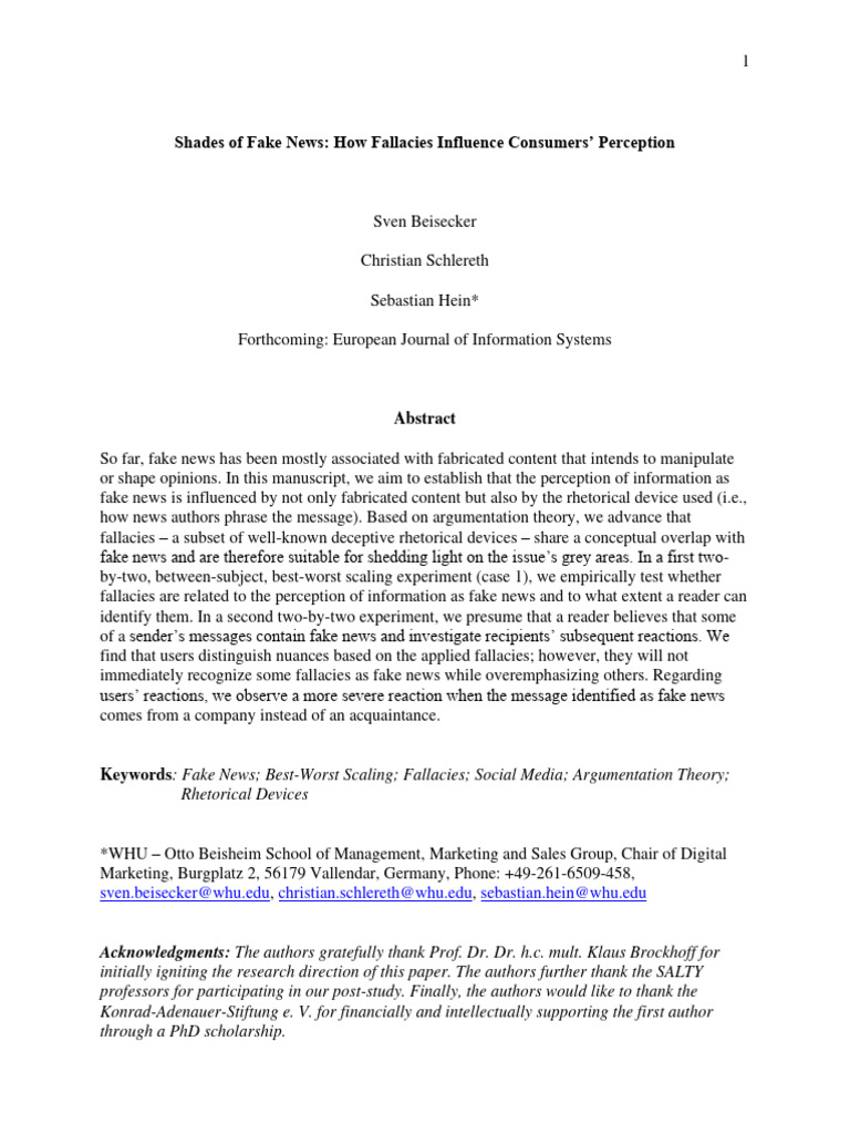 Shades of Fake News: How Fallacies Influence Consumers' Perception ...