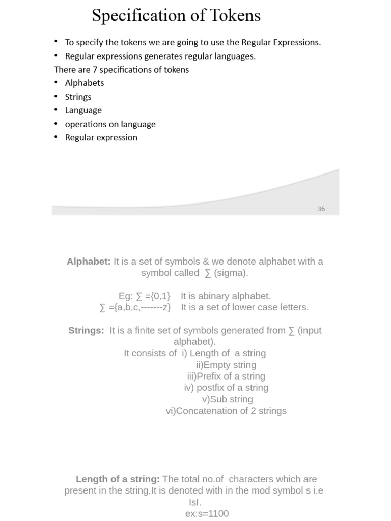 Specification of Tokens | PDF | String (Computer Science) | Theoretical Computer Science