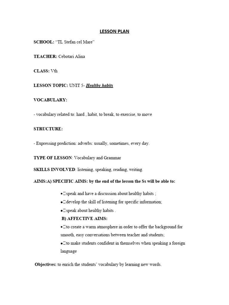 Cl 5 U 5l 3 Healthy Habits Pdf Vocabulary Reading Comprehension