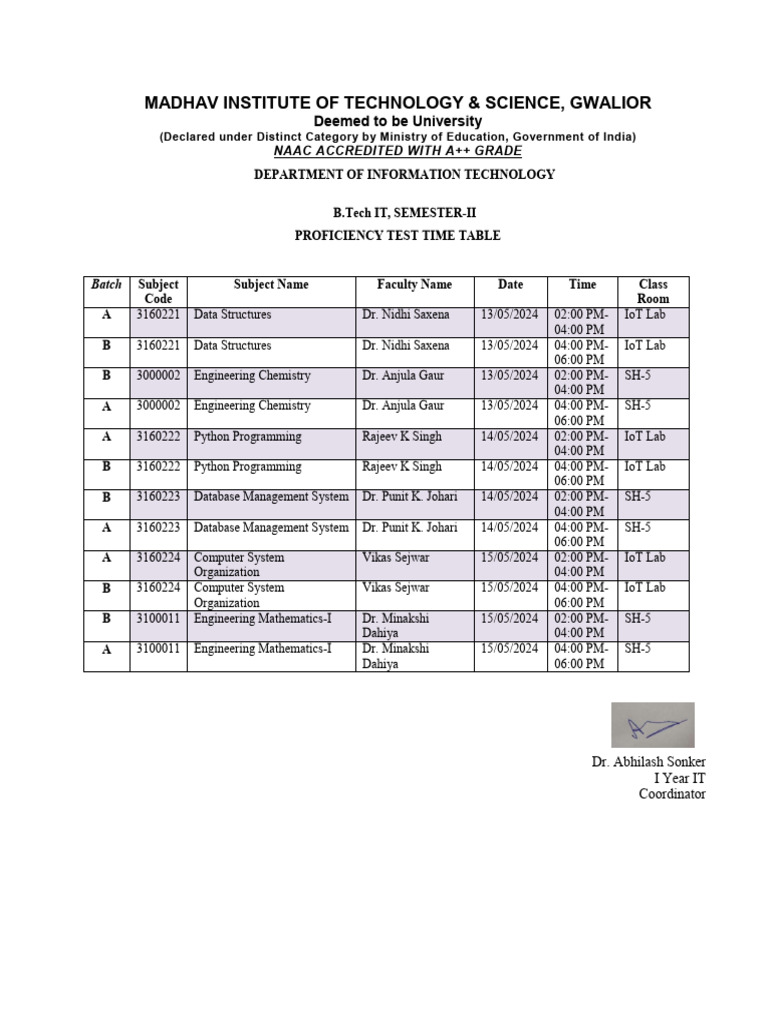 PT II sem time table | PDF | Computing | Information Technology