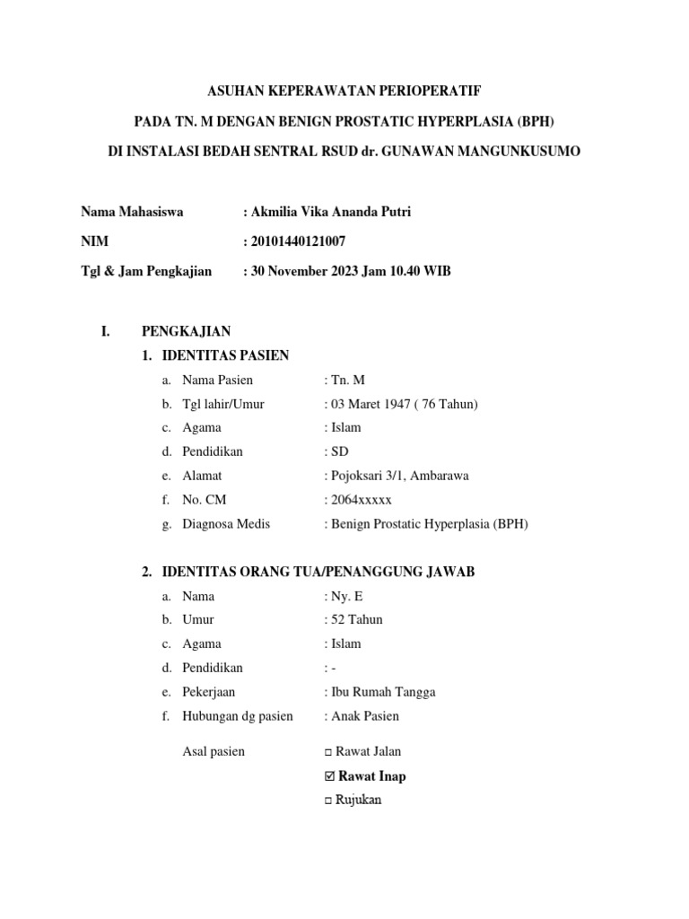 Asuhan Keperawatan Perioperatif (BPH) Vika1 | PDF