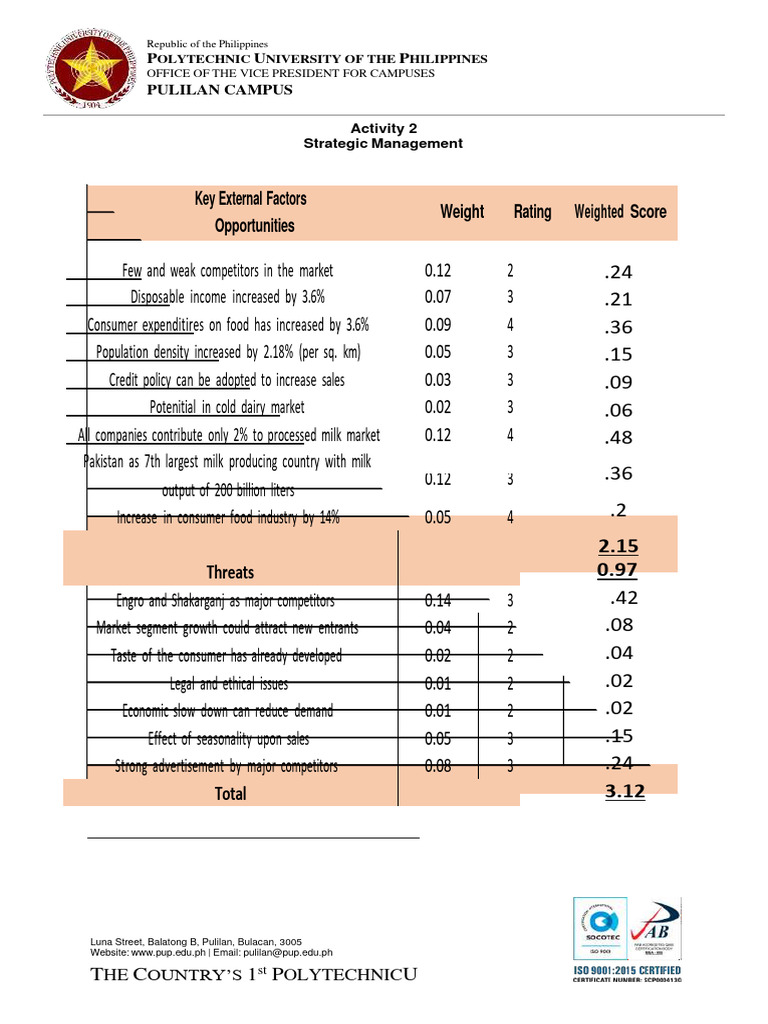 Andaya Maynard Lui E_Activity 2 EFE and IFE Evaluation Matrix | PDF | Brand | Business Process