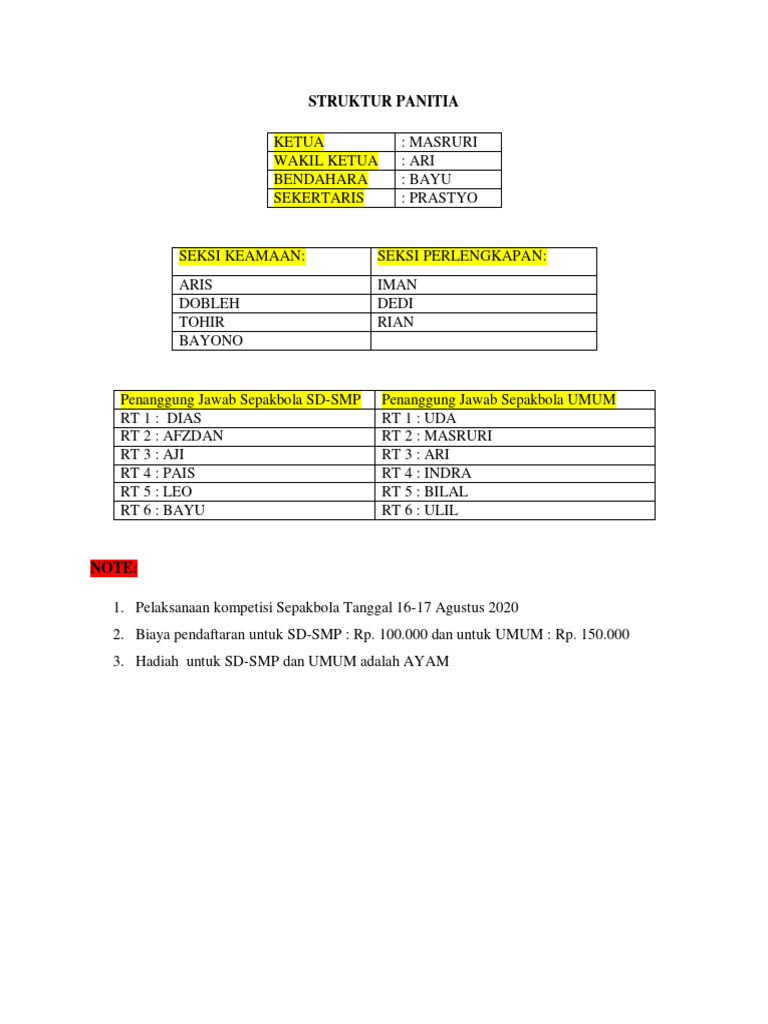 Struktur Panitia | PDF | Olahraga & Rekreasi