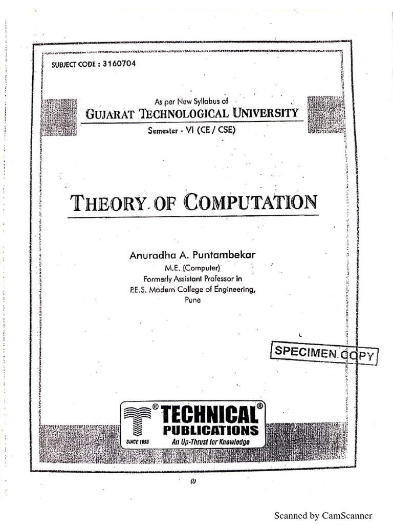 Theory of Computation Technical Book | PDF